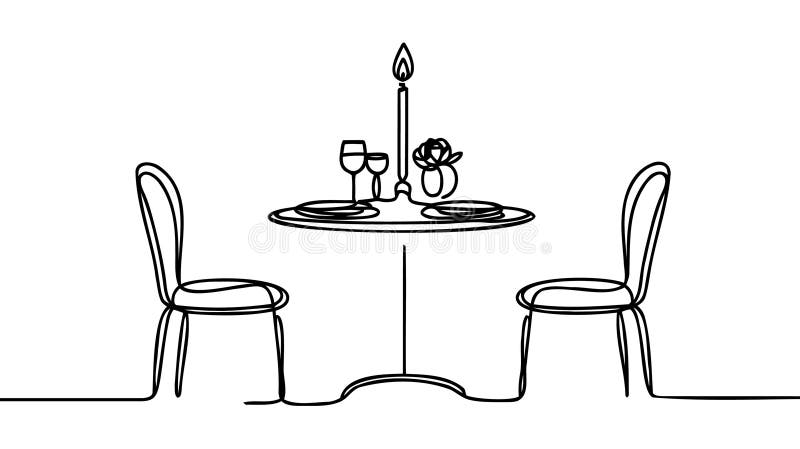 Single Continuous Line Drawing of Date, Dating Dinner Together at ...