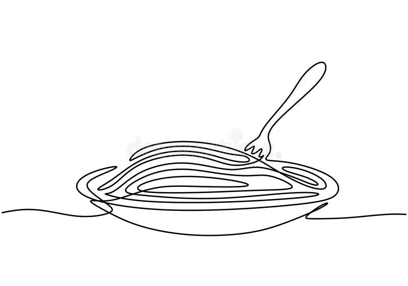 Single Continuous Line Drawing of Delicious Spaghetti Noodle with Fork ...