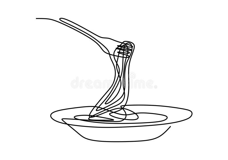 Single Continuous Line Drawing of Delicious Spaghetti Noodle with Fork ...