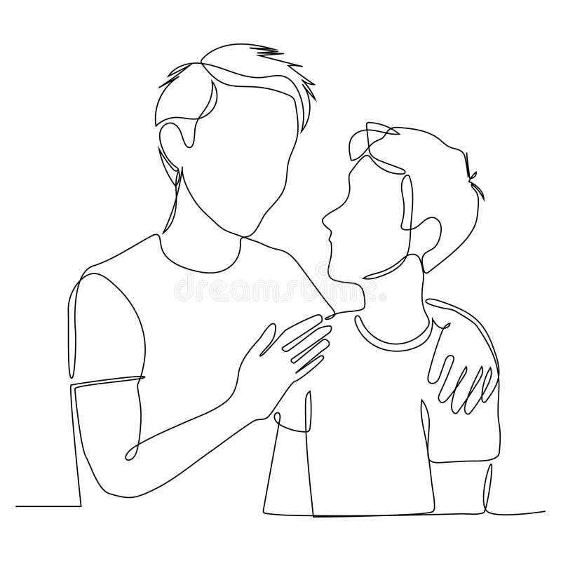 Single Continuous Line Drawing of Father and His Son. Stock Vector ...