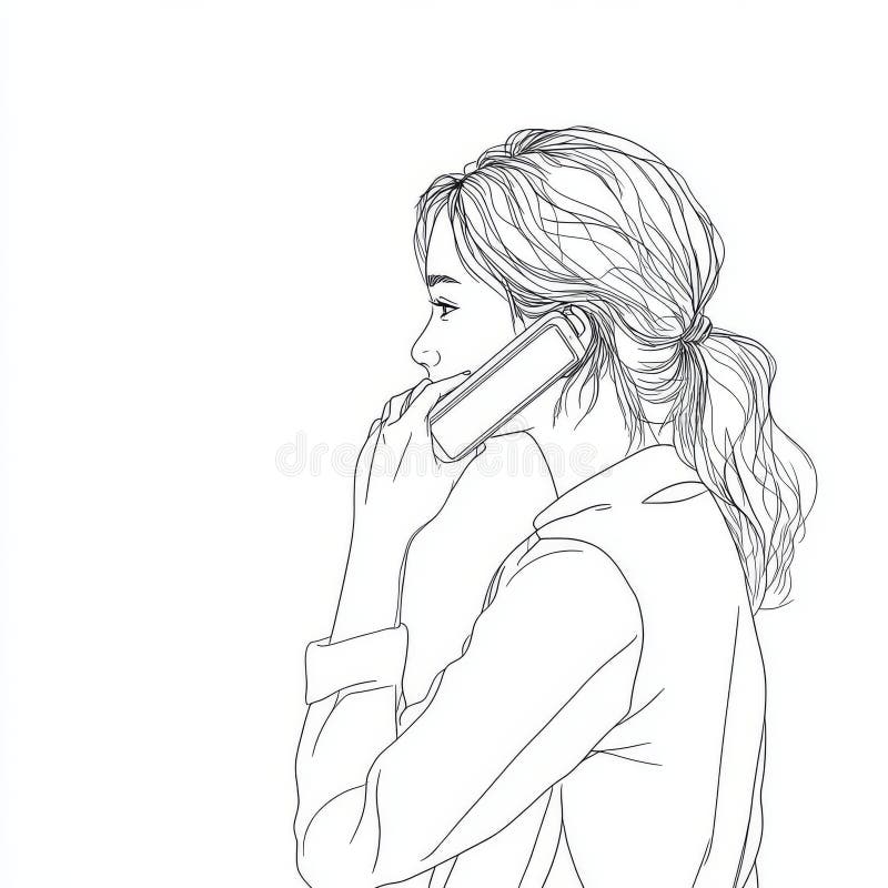Woman Talking Phone Line Drawing Stock Illustrations – 382 Woman ...
