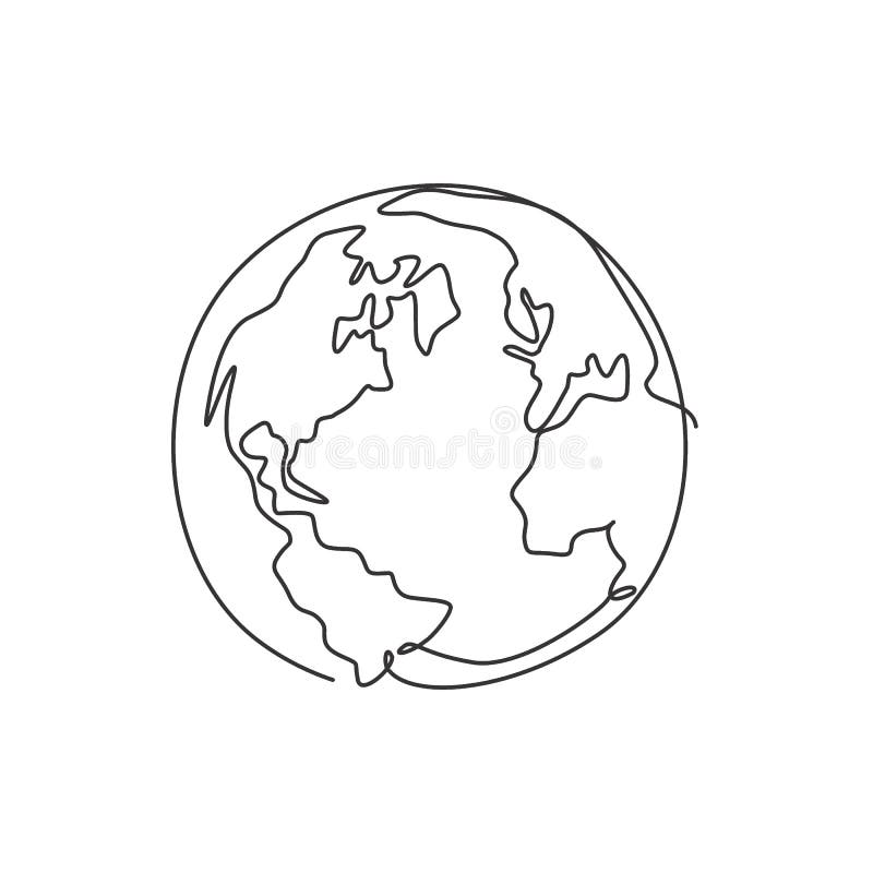 Single Continuous Line Drawing of Global Sphere of World Globe for ...
