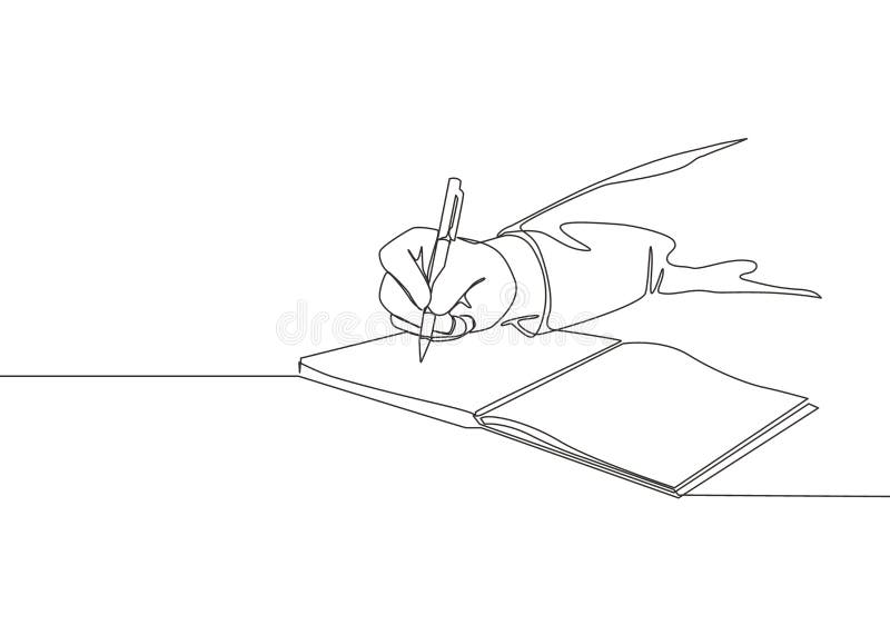 Single Continuous Line Drawing of Hand Gesture Writing on an Open Note ...