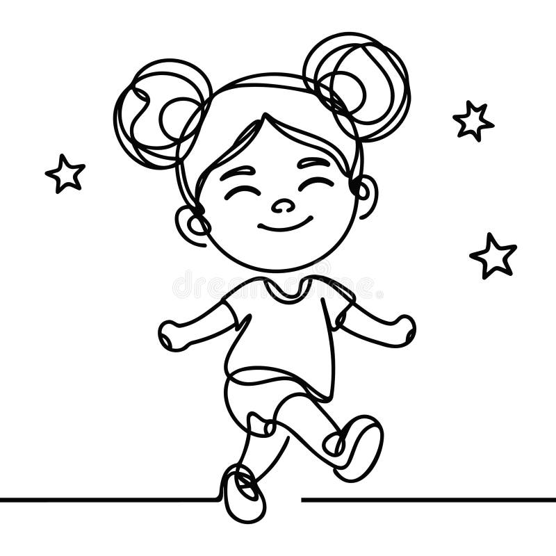 Single Continuous Line Drawing Happy Little Girl Stock Vector ...