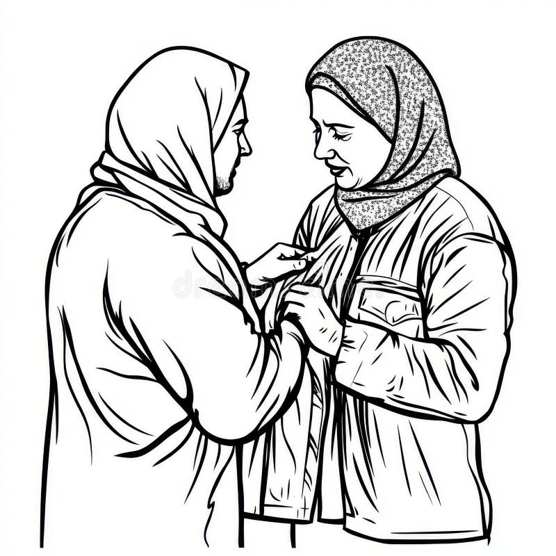 A Single Continuous Line Drawing of a Happy Muslim Couple in Love ...