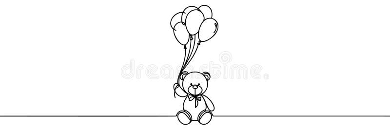 Single Continuous Line Drawing Lovely Teddy Bear Toy. Teddy Bear with ...