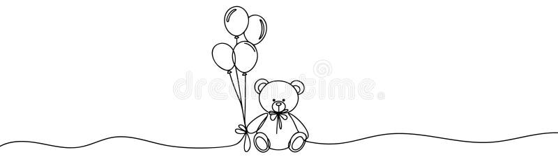 Single Continuous Line Drawing Lovely Teddy Bear Toy. Teddy Bear with ...