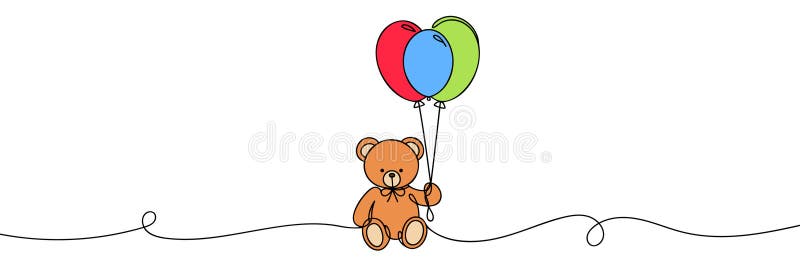 Single Continuous Line Drawing Lovely Teddy Bear Toy. Teddy Bear with ...