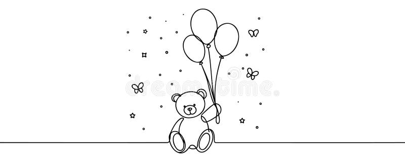 Single Continuous Line Drawing Lovely Teddy Bear Toy. Teddy Bear with ...