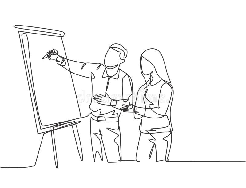 Single Continuous Line Drawing of Male CEO Explaining Business Process ...