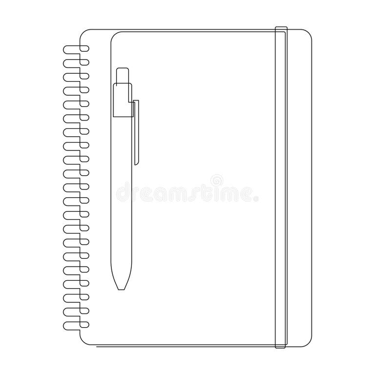 Single Continuous Line Drawing of Notebook with a Pen Above Work Desk ...