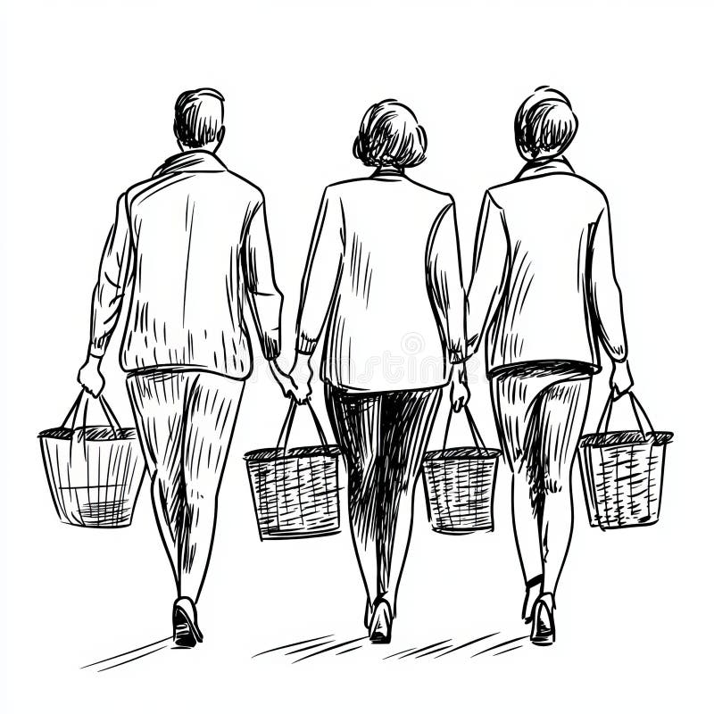 A Single Continuous Line Drawing of People Standing in Line with ...