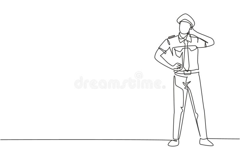 Single Continuous Line Drawing Pilot Stands with Call Me Gesture and ...