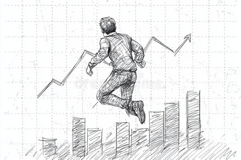 A Single Continuous Line Drawing Showing a Young Worker Running on an ...