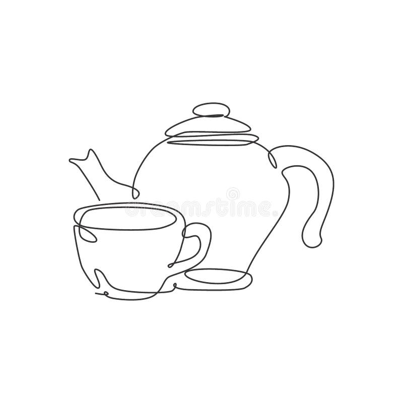 Single Continuous Line Drawing of Stylized Clay Ceramic Teapot and ...
