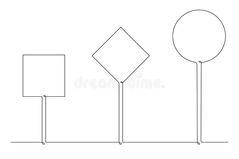 Single Continuous Line Drawing Template, Set of Road Signs, Traffic ...