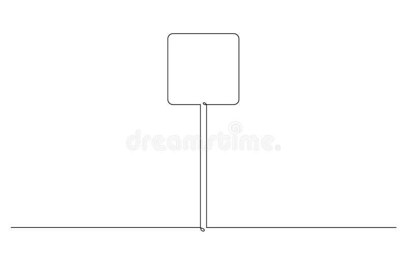 Single Continuous Line Drawing Template of Square Road Sign. One Line ...