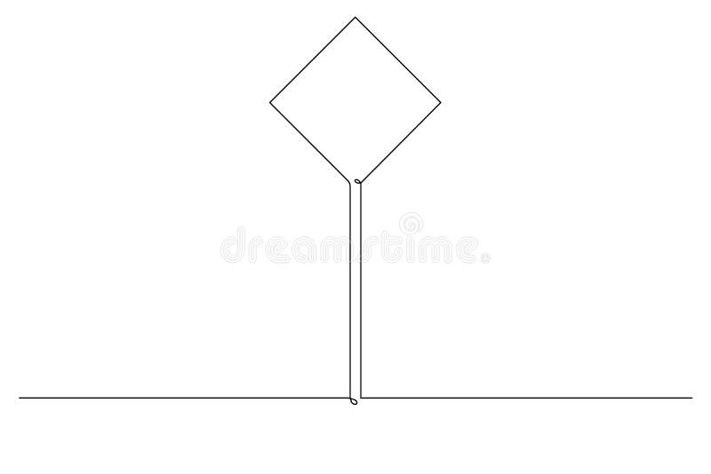 Single Continuous Line Drawing Template of Square Road Sign. One Line ...