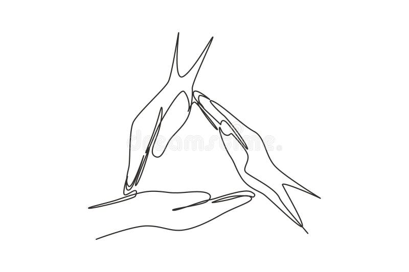 Single Continuous Line Drawing Three Palm Hands Make Triangle Frame ...