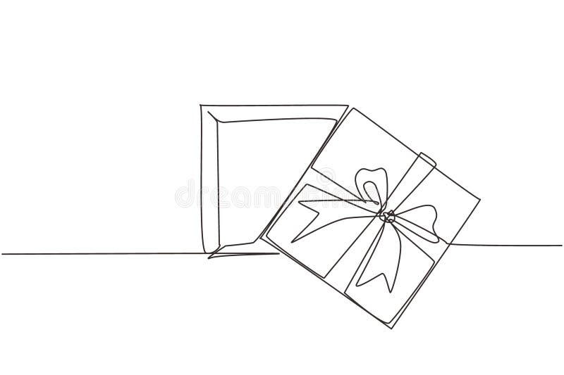 Single Continuous Line Drawing Top View Open Gift Box and Confetti ...