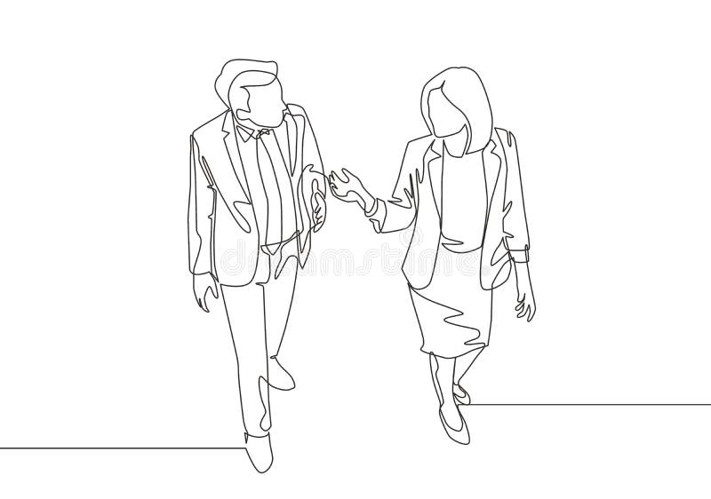 Single Continuous Line Drawing of Two Business Colleagues Discussing ...