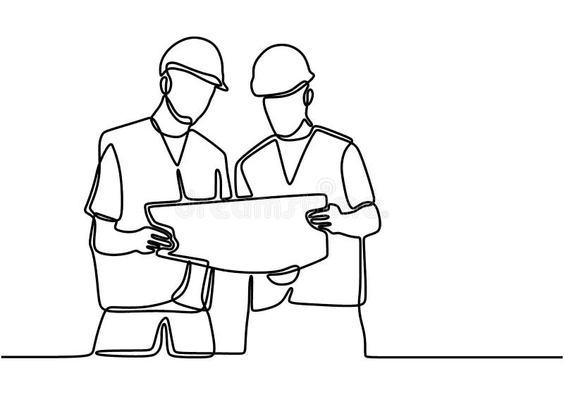 Single Continuous Line Drawing of Young Architect and Foreman ...