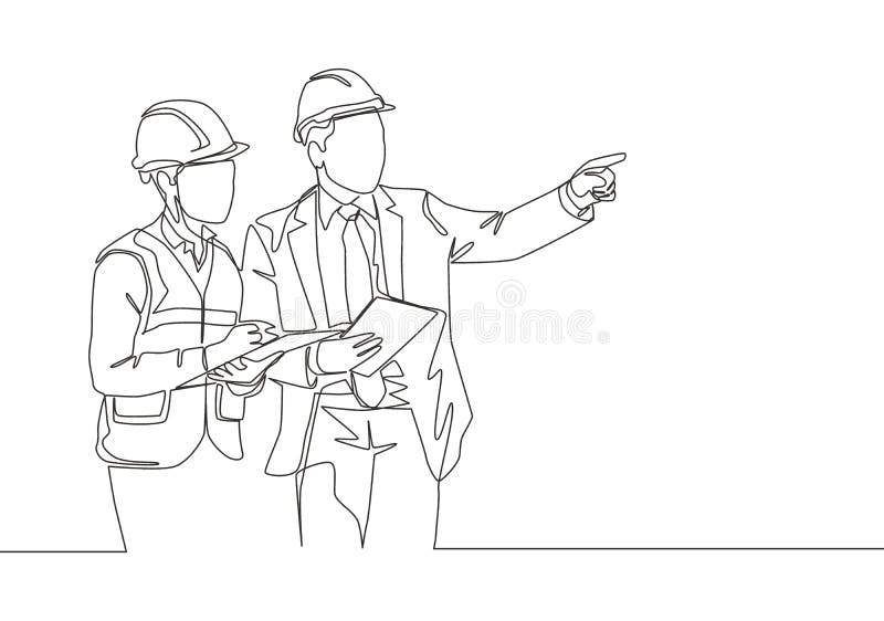 Single Continuous Line Drawing of Young Architect and House Builder ...