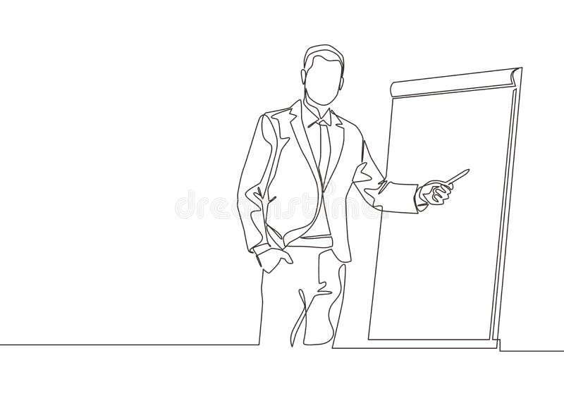 Single Continuous Line Drawing of Young Businessman Pointing the ...