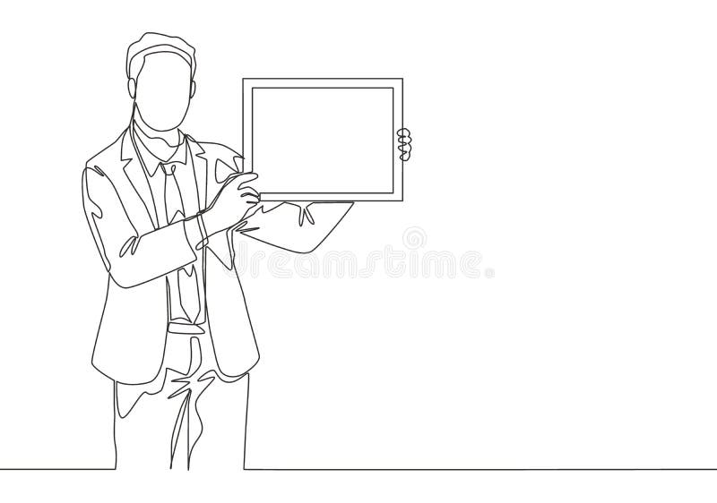 Single Continuous Line Drawing of Young Presenter Giving Instruction ...