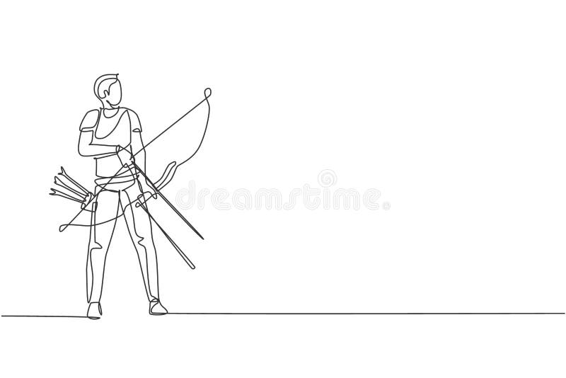Single Continuous Line Drawing of Young Professional Archer Man Focus ...