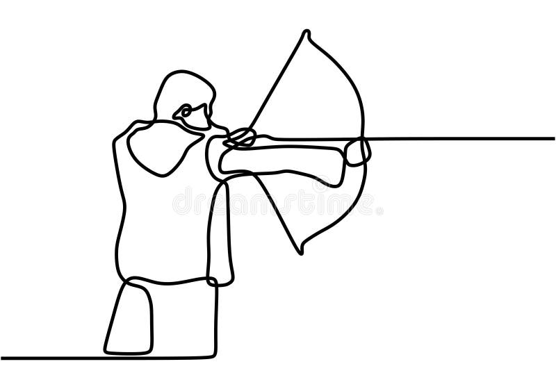 Single Continuous Line Drawing of Young Professional Archer Man Focus ... Single Continuous Line Drawing of Young Professional Archer Man Focus ...