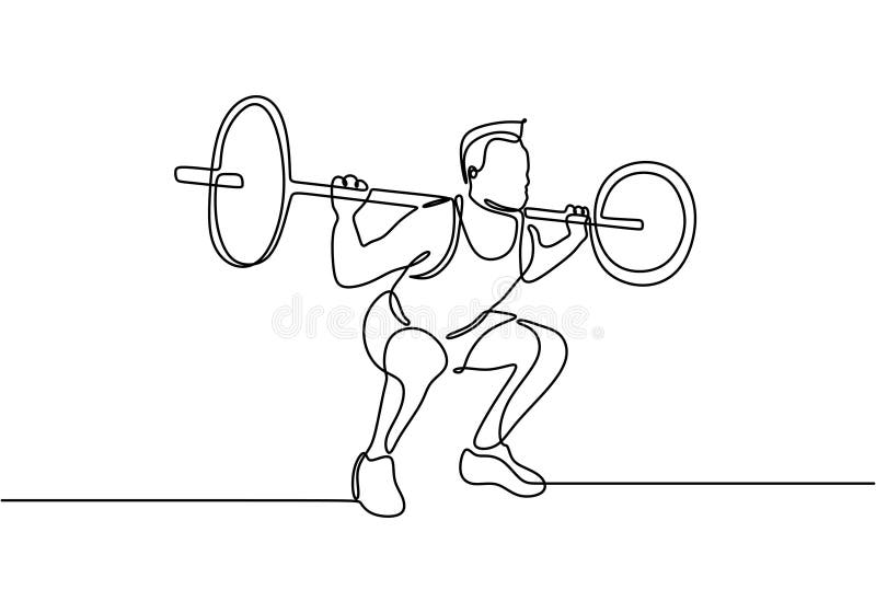 Single Continuous Line Drawing of Young Strong Weightlifter Stock ...