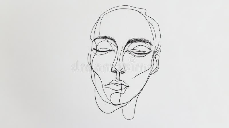 Modern Minimalist Single-line Abstract Face Drawing with Black Ink on ...