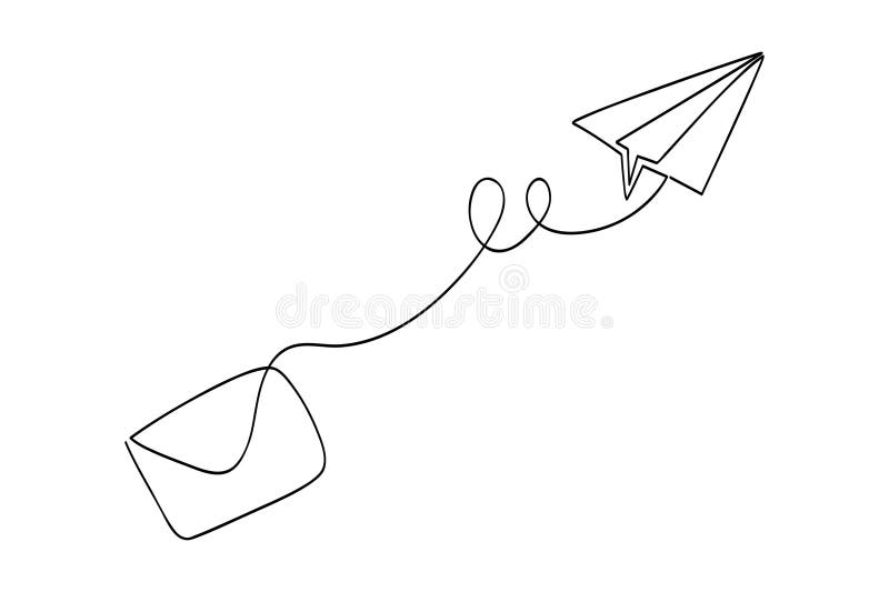 Single or Continuous Line of Vector Mail and Paper Plane, Isolated on ...
