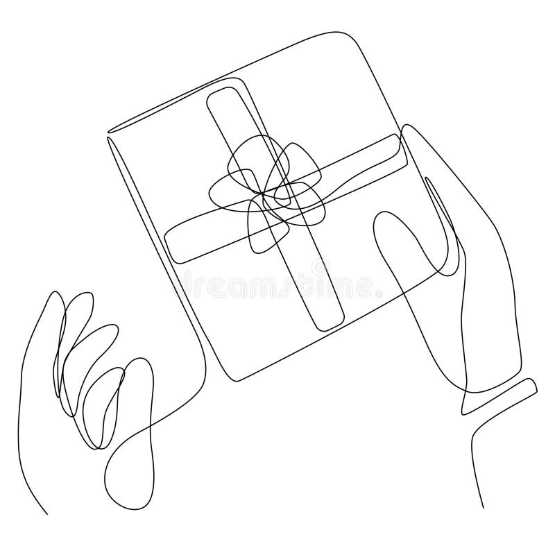 Single Continuous One Line Drawing Hands Holding Packaged Gift Box with ...
