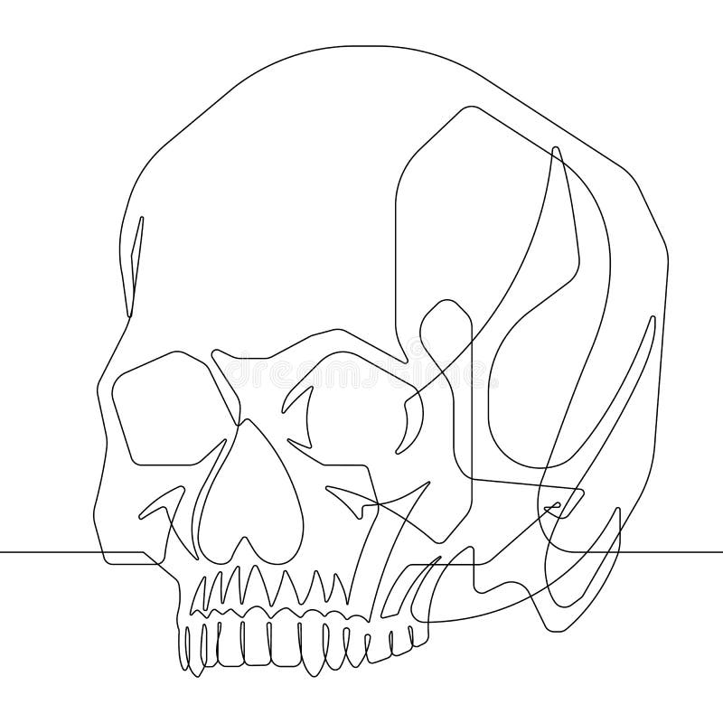 Human Skull One Continuous Line Vector Graphic Illustration 3/4 View ...