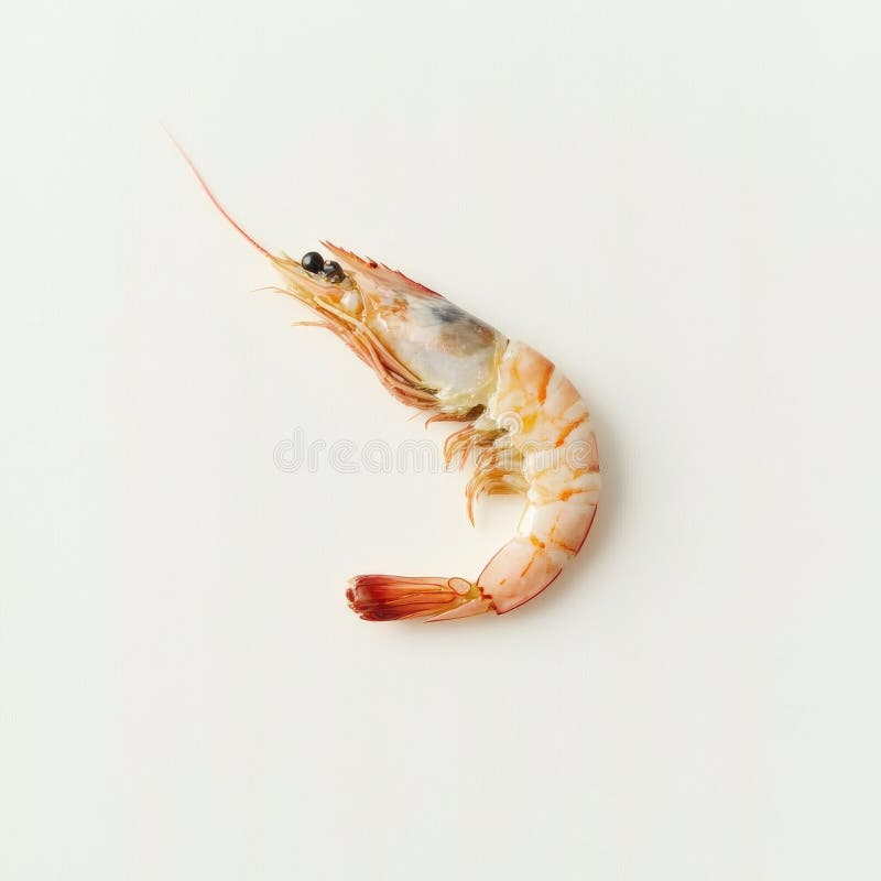 A Single Cooked Shrimp with Tail, Isolated on a White Background, Stock ...