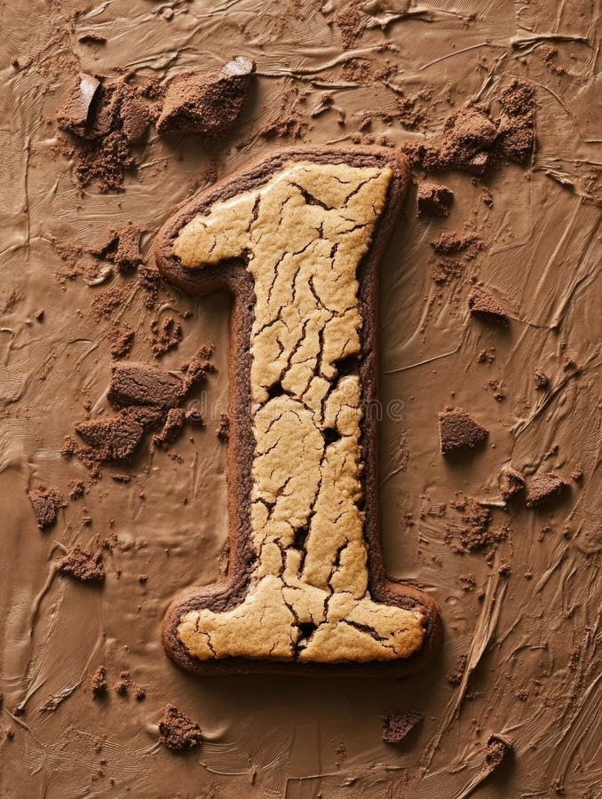A Single Cookie Shaped Like the Number One Sitting on a Table Stock ...