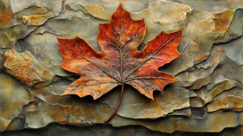 A Single Copper Leaf on a Textured Stone Surface Stock Illustration ...