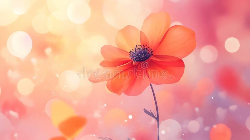 Single Coral Poppy Flower Soft Bokeh Background Stock Illustration ...