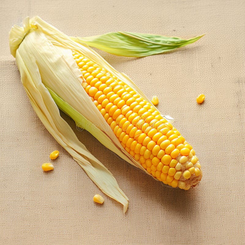 Single Corn Cob on Brown Sackcloth Background, Viewed from Side Stock ...