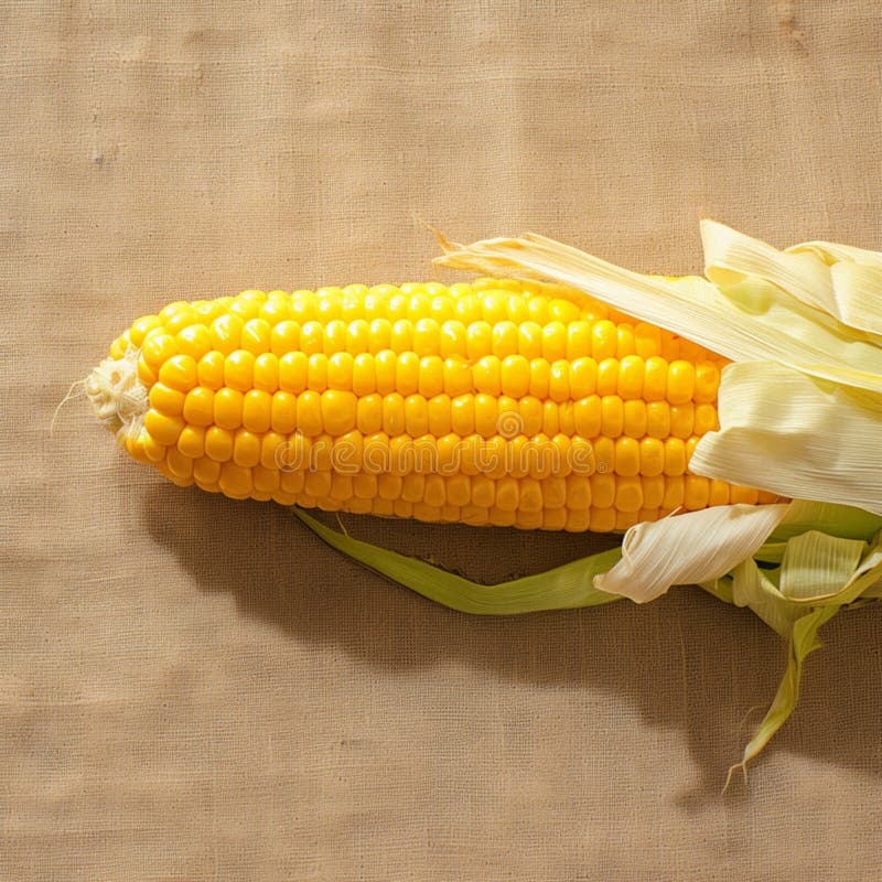 Single Corn Cob on Brown Sackcloth Background, Viewed from Side Stock ...