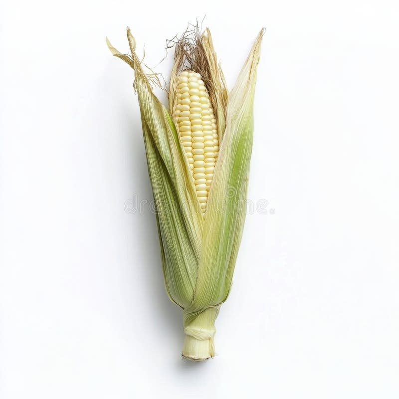 A Single Corn on the Cob with Husk, Isolated on a White Background ...