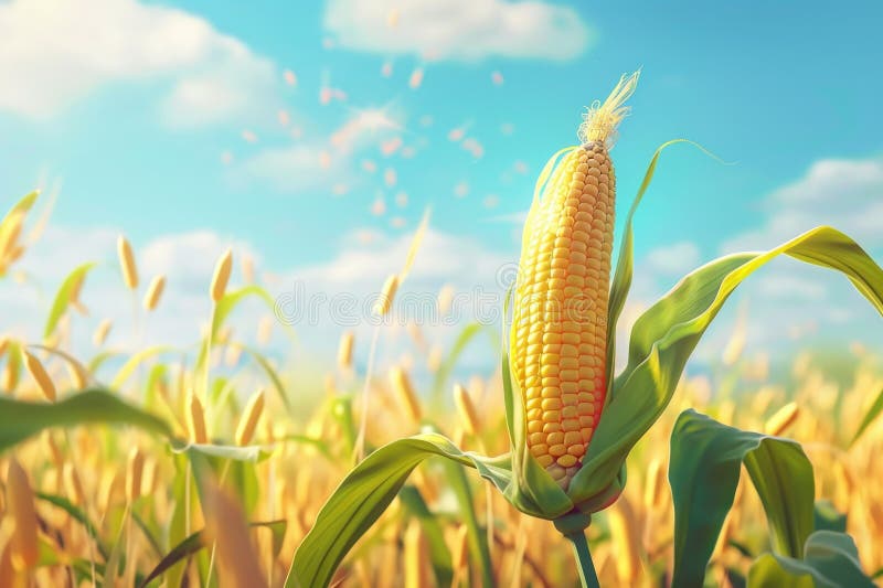 A Single Corn Cob Standing in a Vast Field. Suitable for Agricultural ...