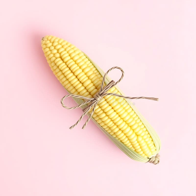 A Single Corn Cob Tied with a Rustic Bow on a Pastel Pink Background ...