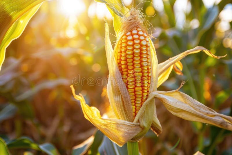 A Single Corn Cob in a Vast Field, Suitable for Agricultural Concepts ...