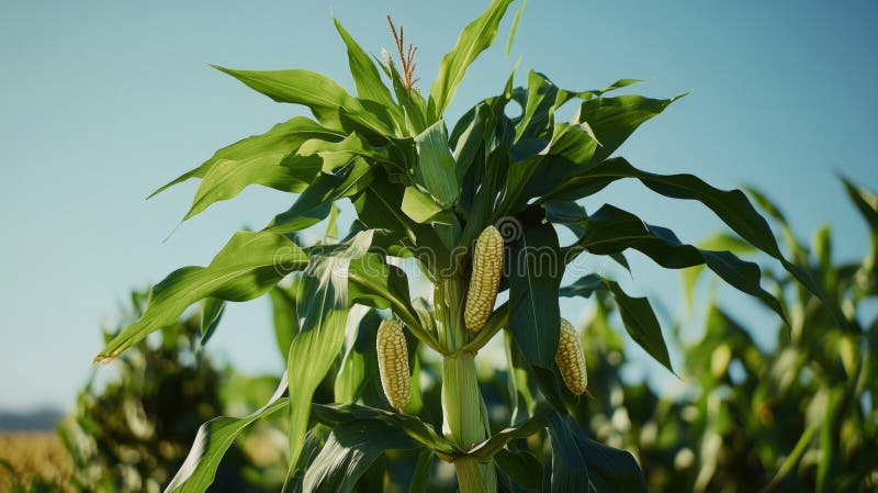A Single Corn Stalk Growing in a Field Stock Image - Image of barley ...