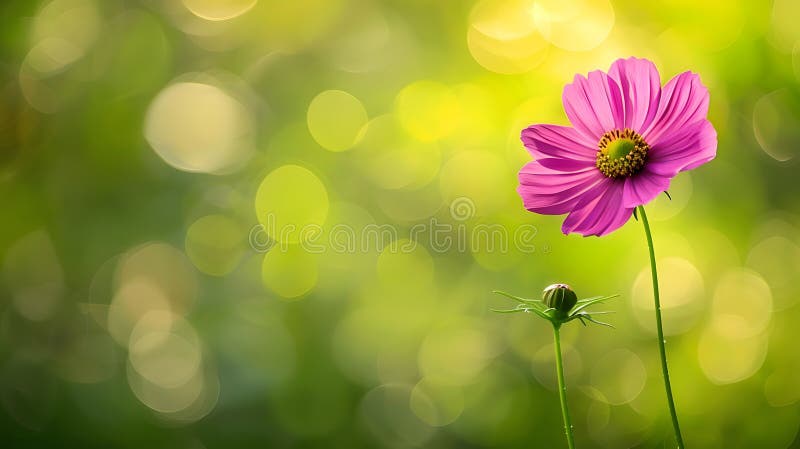 Single Cosmos Flower on Green Bokeh Background Stock Illustration ...