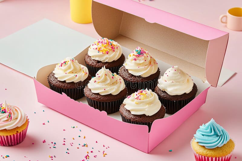 Single Craft Box Cupcakes Styled Pastel Colored Table Stock Photos ...