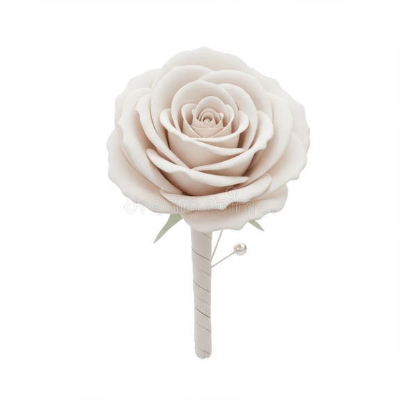 Single Cream Rose Closeup on White Background Stock Illustration ...